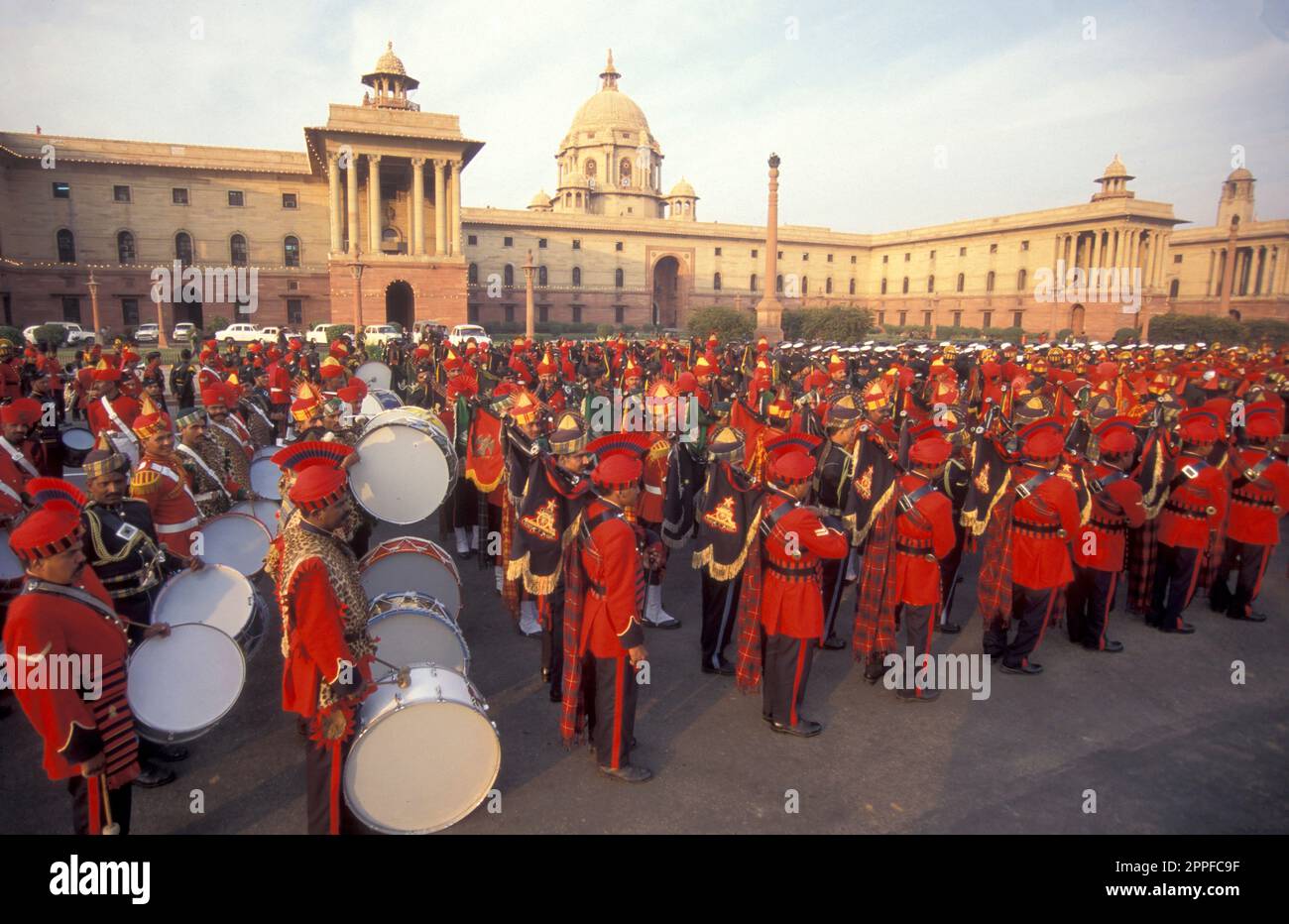 a view with soldiers in front of the President Estate Rashtrapati ...