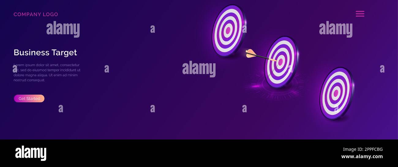 Business target isometric concept vector illustration. Three round dart board in shooting range ...