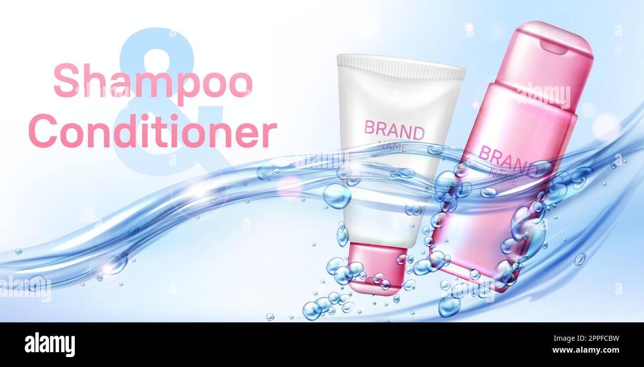 Cosmetic moisturizing beauty product shampoo and conditioner in water ...
