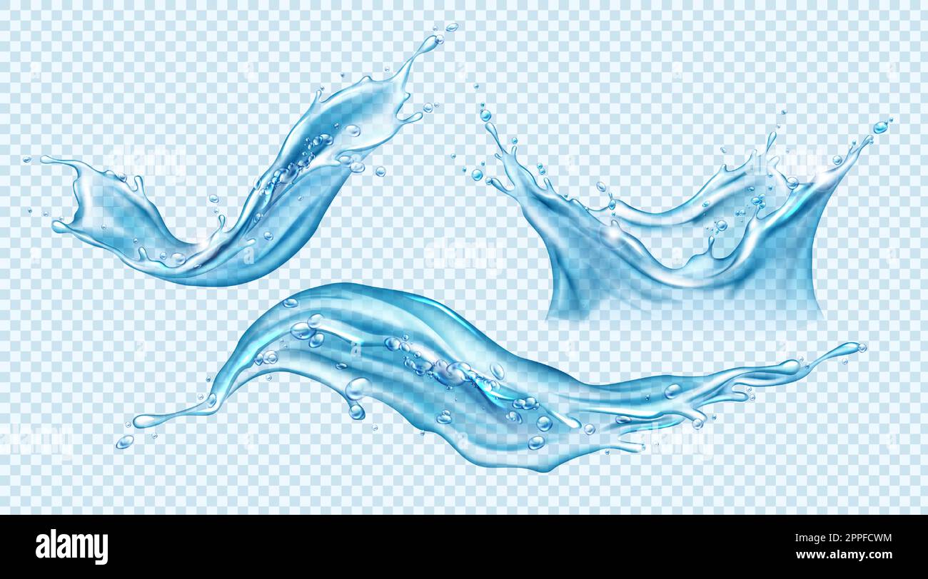 Water splash set. Aqua liquid in shape of crown and dynamic motion ...