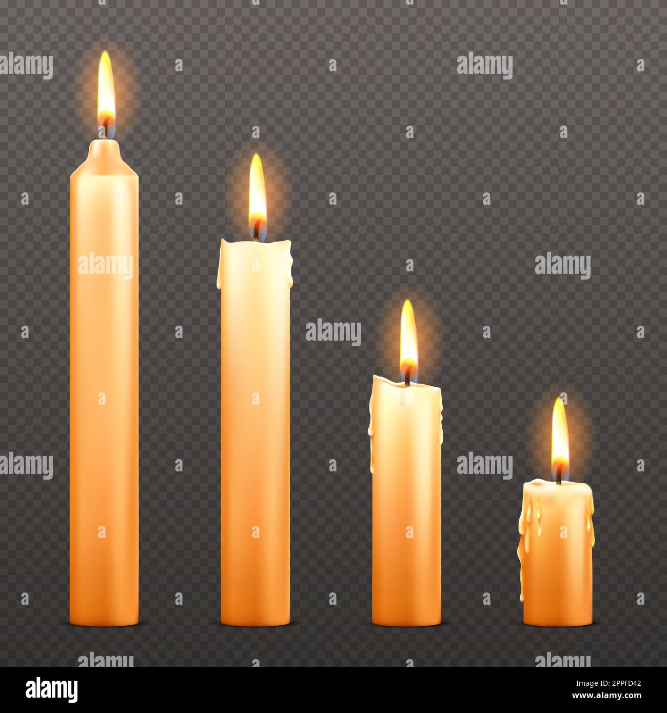 Vector candles with flame isolated on transparent background. Realistic ...