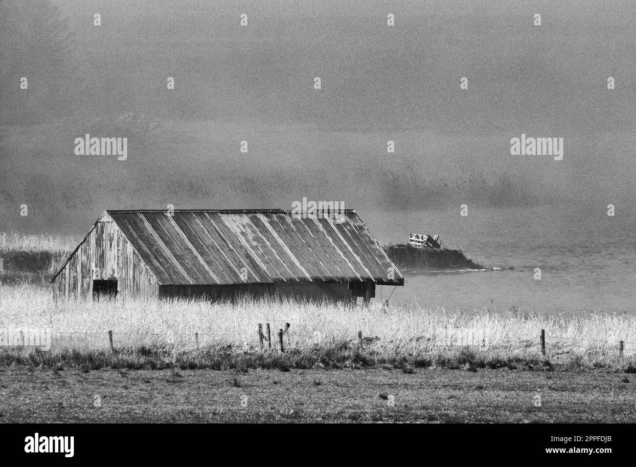 Hut in mist Stock Photo - Alamy