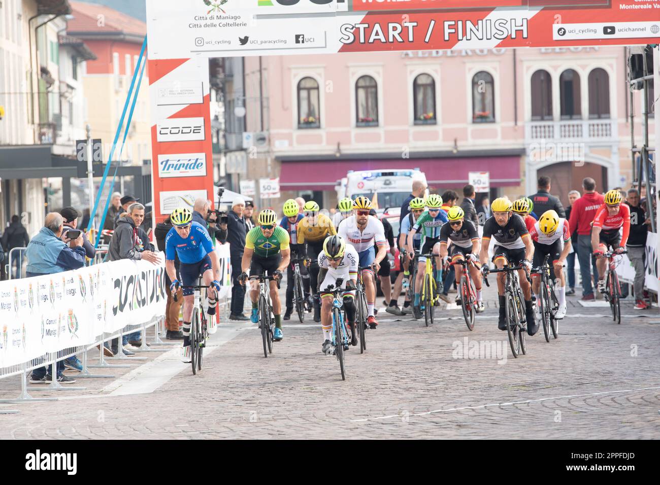 Start of men's C1 road race, UCI World Cup Road Race, Day 2, Maniago ...