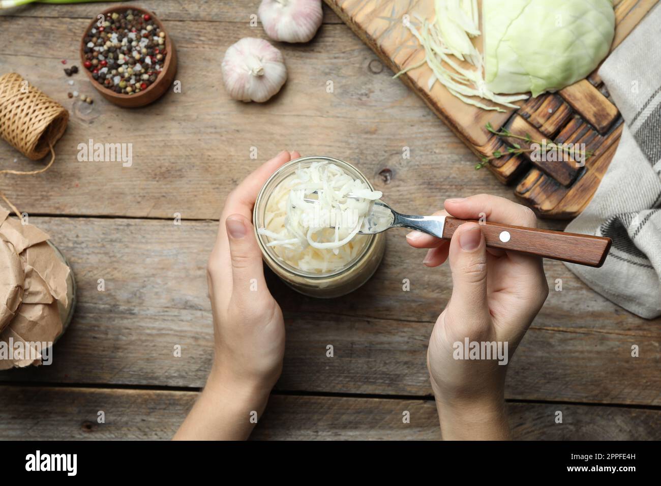Eating fermented cabbage fork hi-res stock photography and images - Alamy
