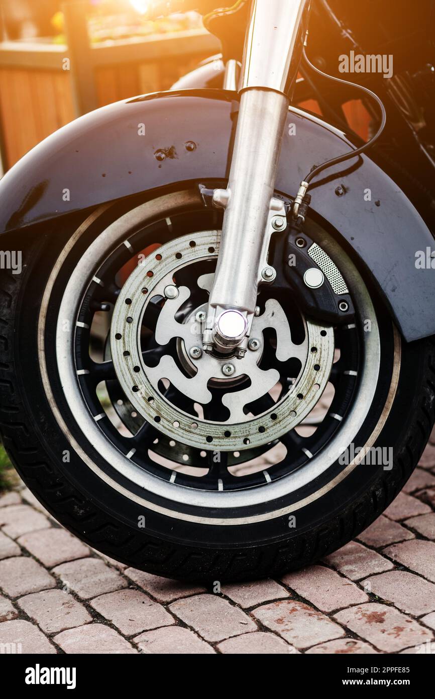 Wheel of classic motorcycle. vintage bike Stock Photo - Alamy