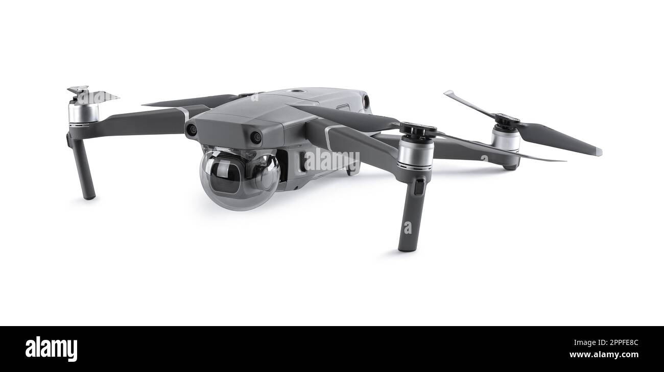 Modern drone with camera isolated on white Stock Photo - Alamy