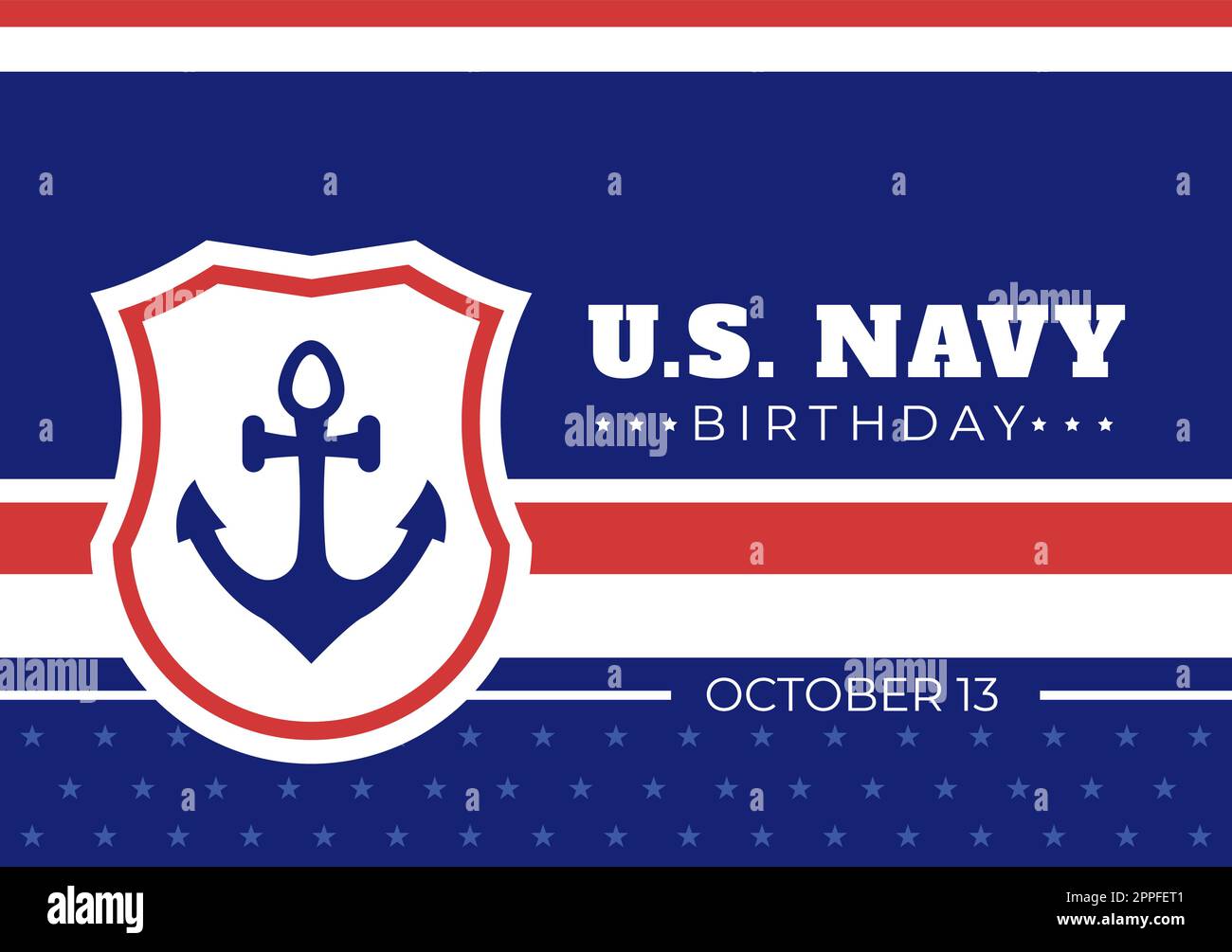 U.S. Navy Birthday on October 13th Hand Drawn Cartoon Flat Illustration ...