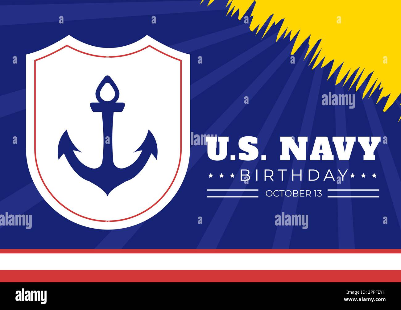 U.S. Navy Birthday on October 13th Hand Drawn Cartoon Flat Illustration ...