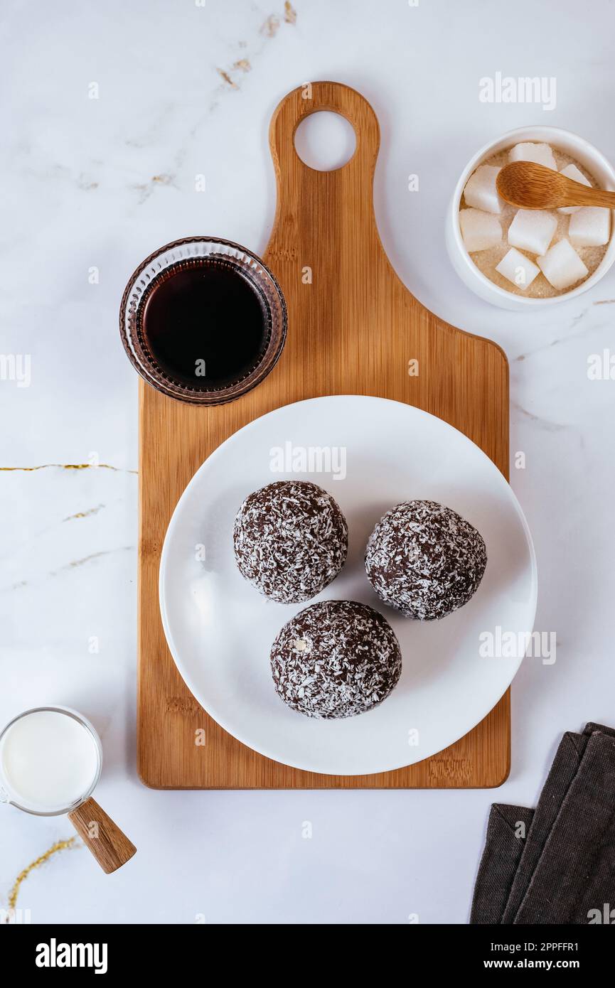 homemade round chocolate candy with coconut sprinkles Stock Photo - Alamy