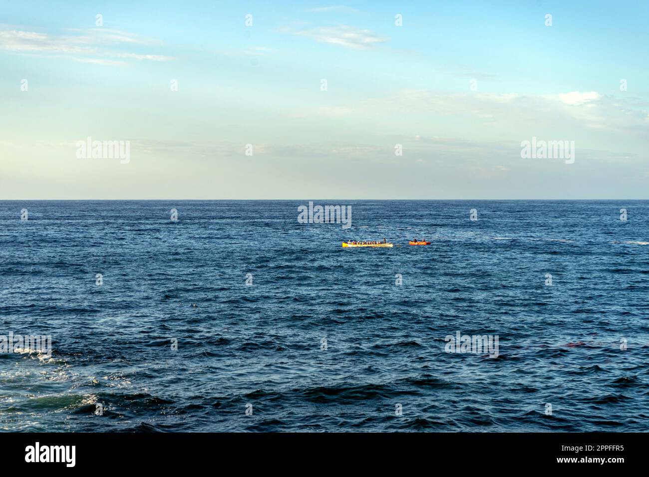 training of rowers on a kayak in the open ocean Stock Photo - Alamy