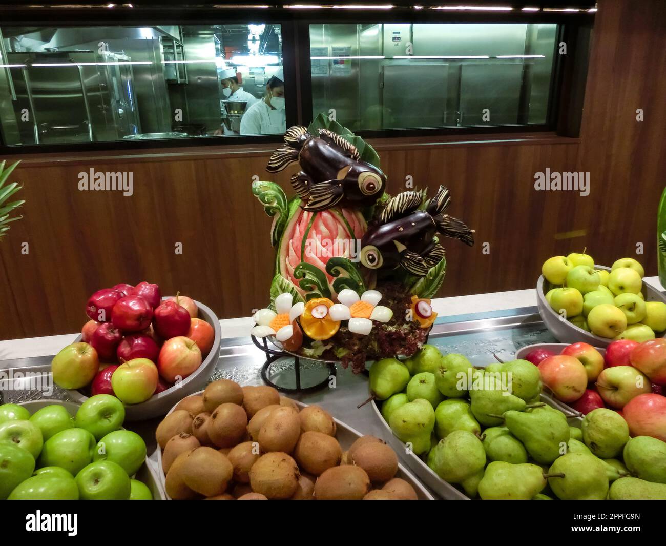 Fruit buffet line on board new cruise ship or new flagship of MSC ...