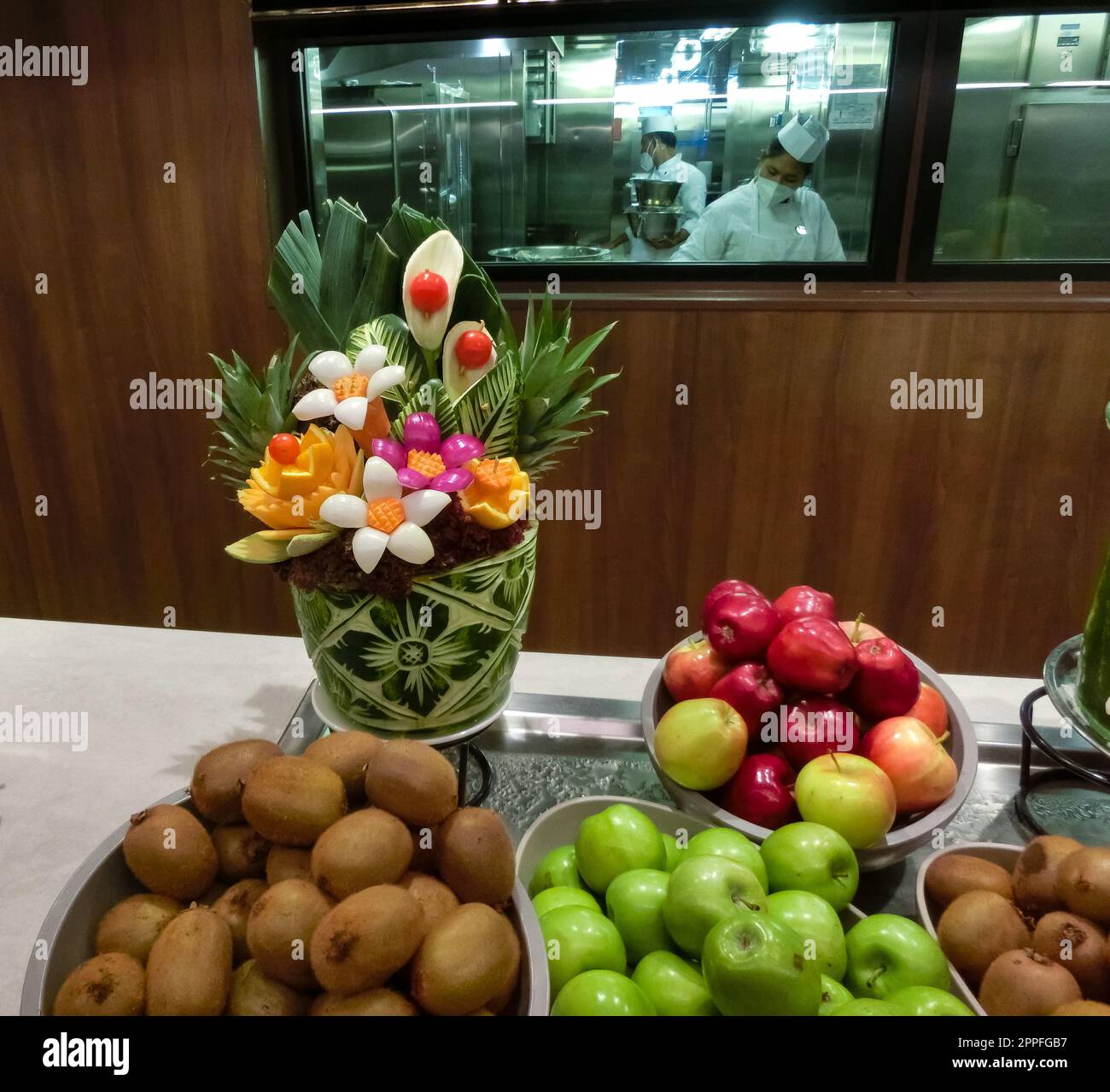 Fruit buffet line on board new cruise ship or new flagship of MSC ...