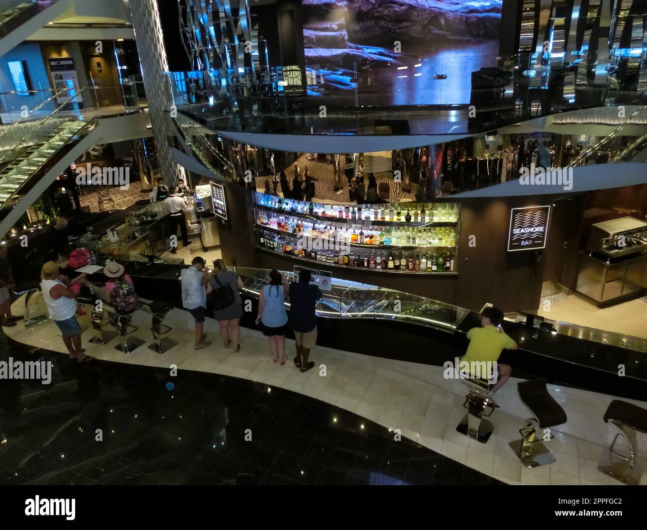Miami, USA - April 29, 2022: Interior of the Atrium in the MSC Seashore ...