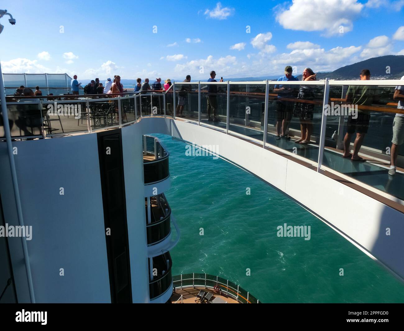Glass floor bridge on the cruise ship Stock Photo - Alamy