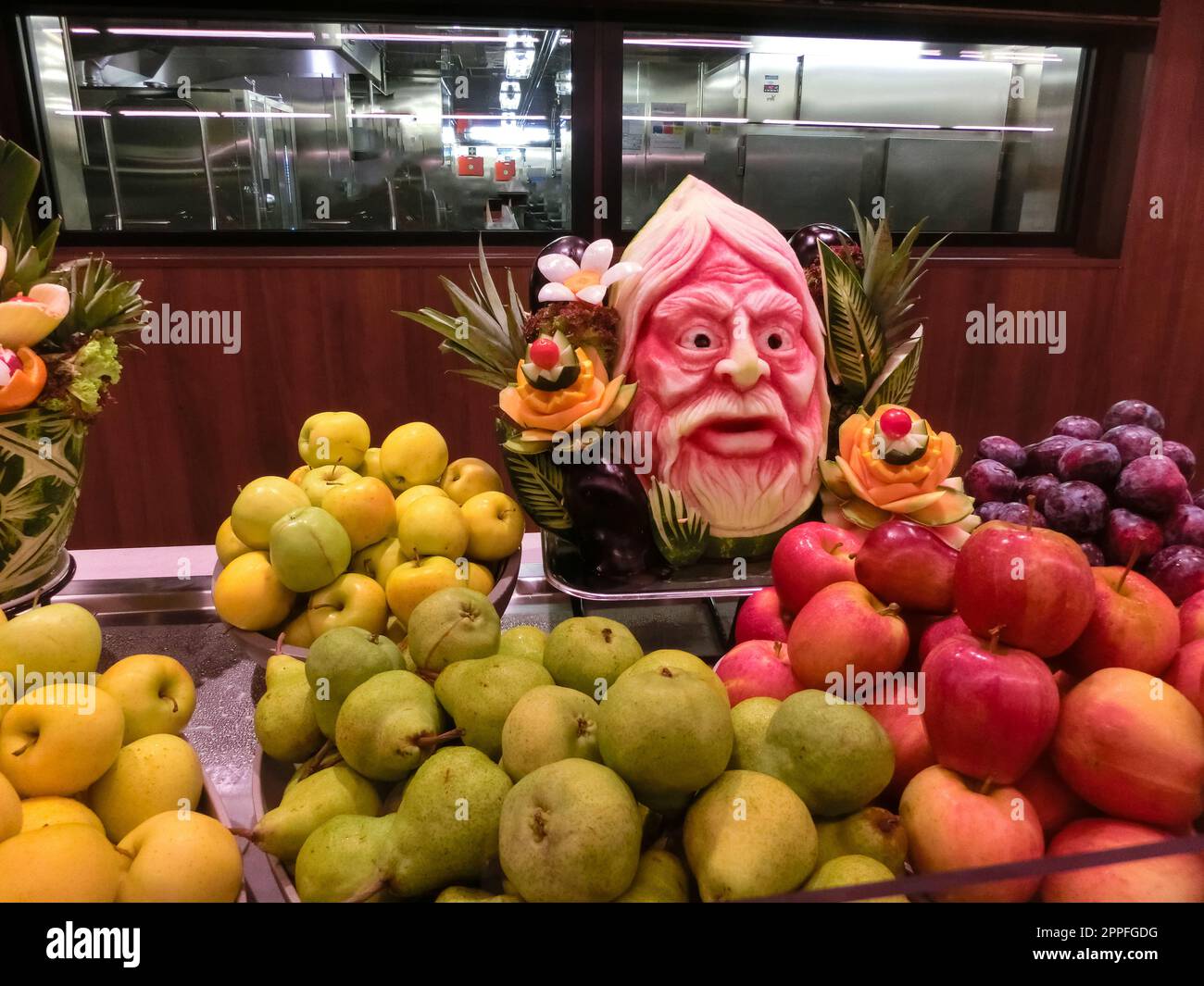 Fruit buffet line on board new cruise ship or new flagship of MSC ...
