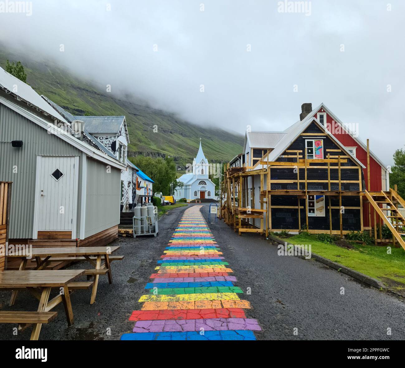 Seydisfjordur, Iceland - 23.June 2022: The famous rainbow road in ...