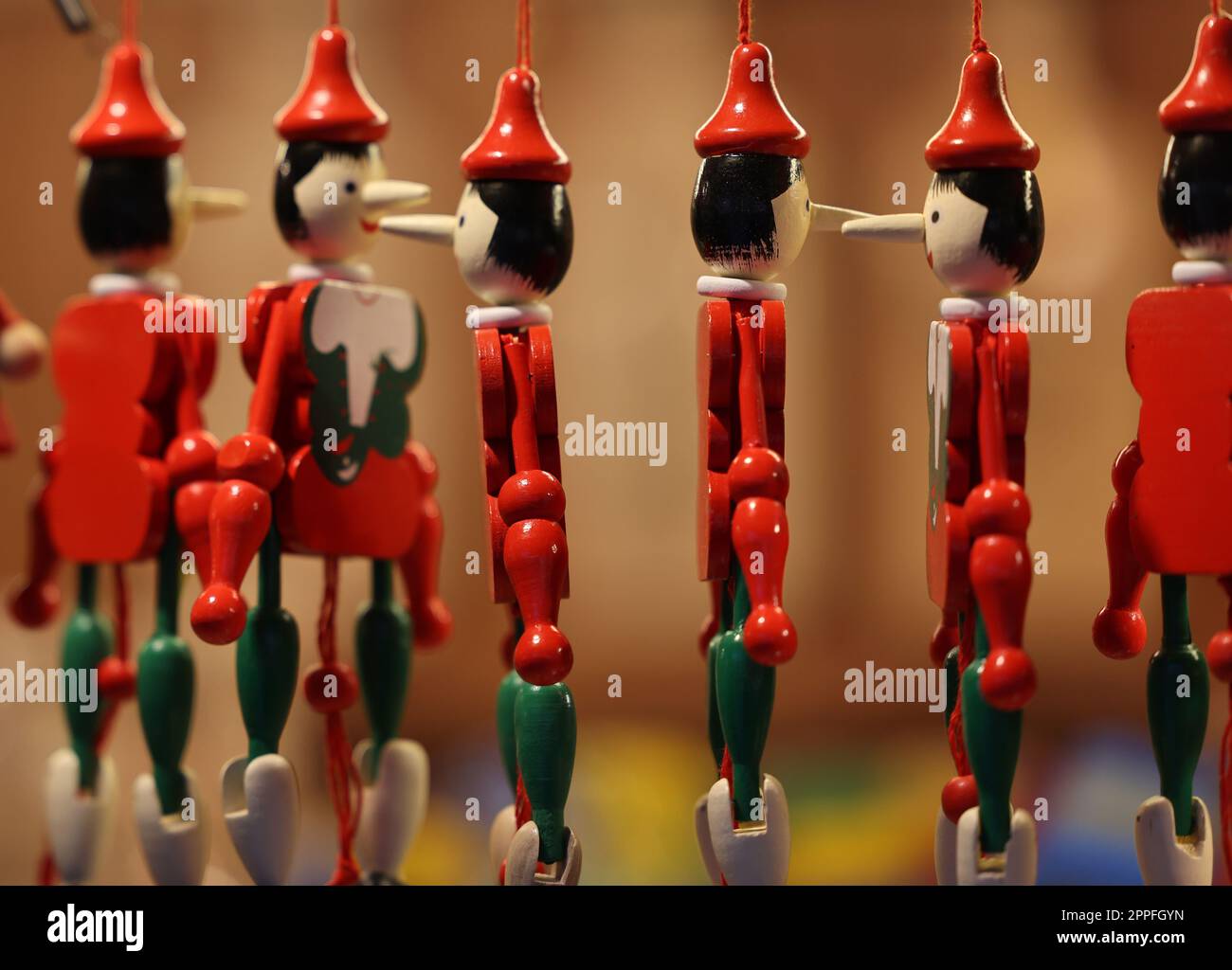 Traditional wooden Pinocchio toy sold in souvenir shop in Cracow Stock ...