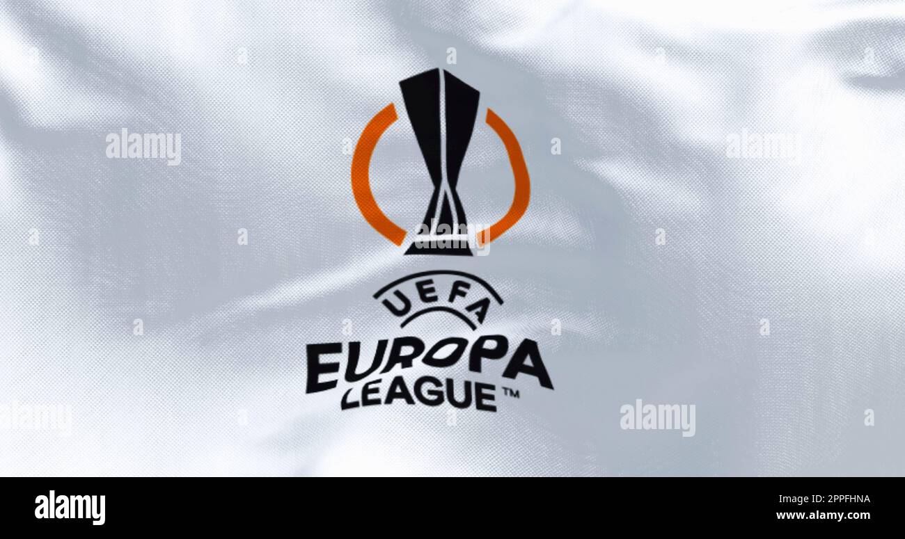 Close-up of the UEFA Europa League flag fluttering Stock Photo - Alamy