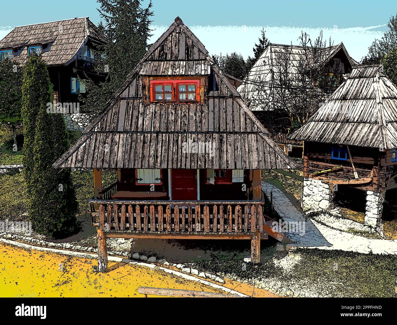 Log village farmhouse. 19th century Bosnian mountain traditional ...