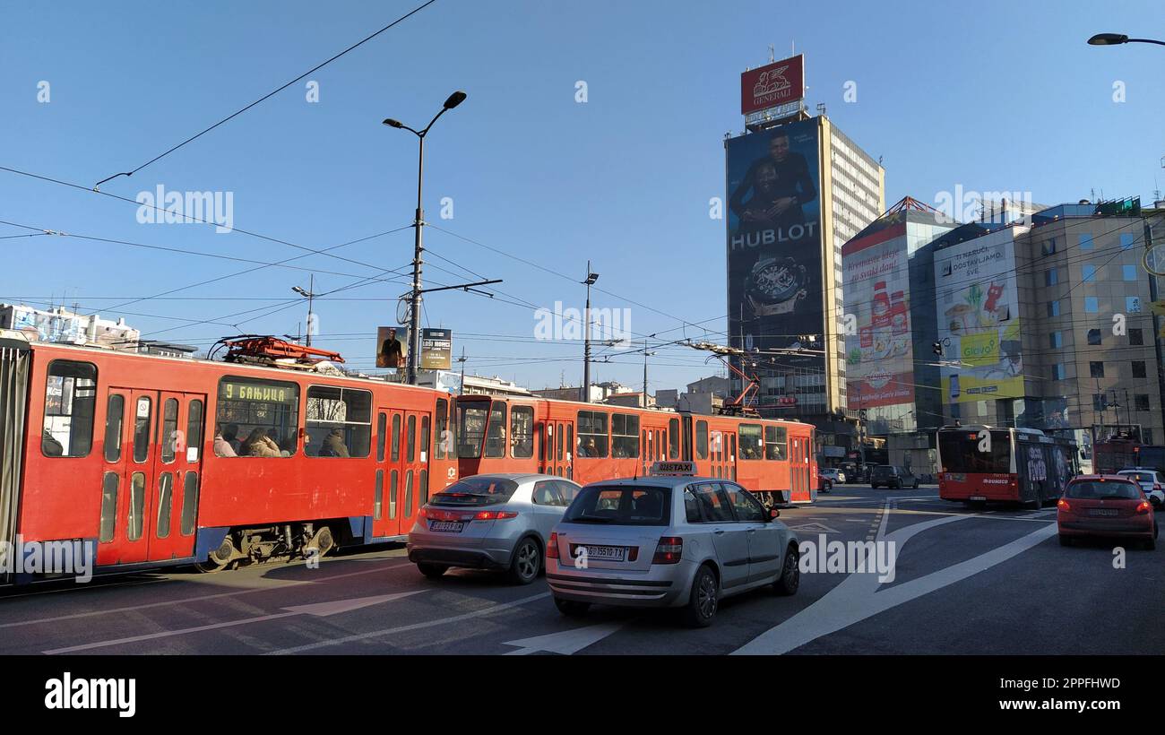 Belgrade, Serbia - January 24, 2020: Slavia Square in the center of ...