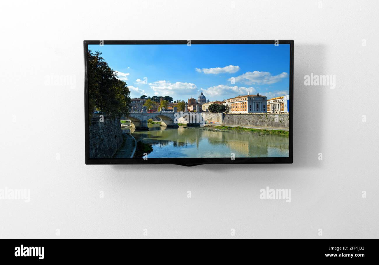 TV monitor on the wall Stock Photo - Alamy