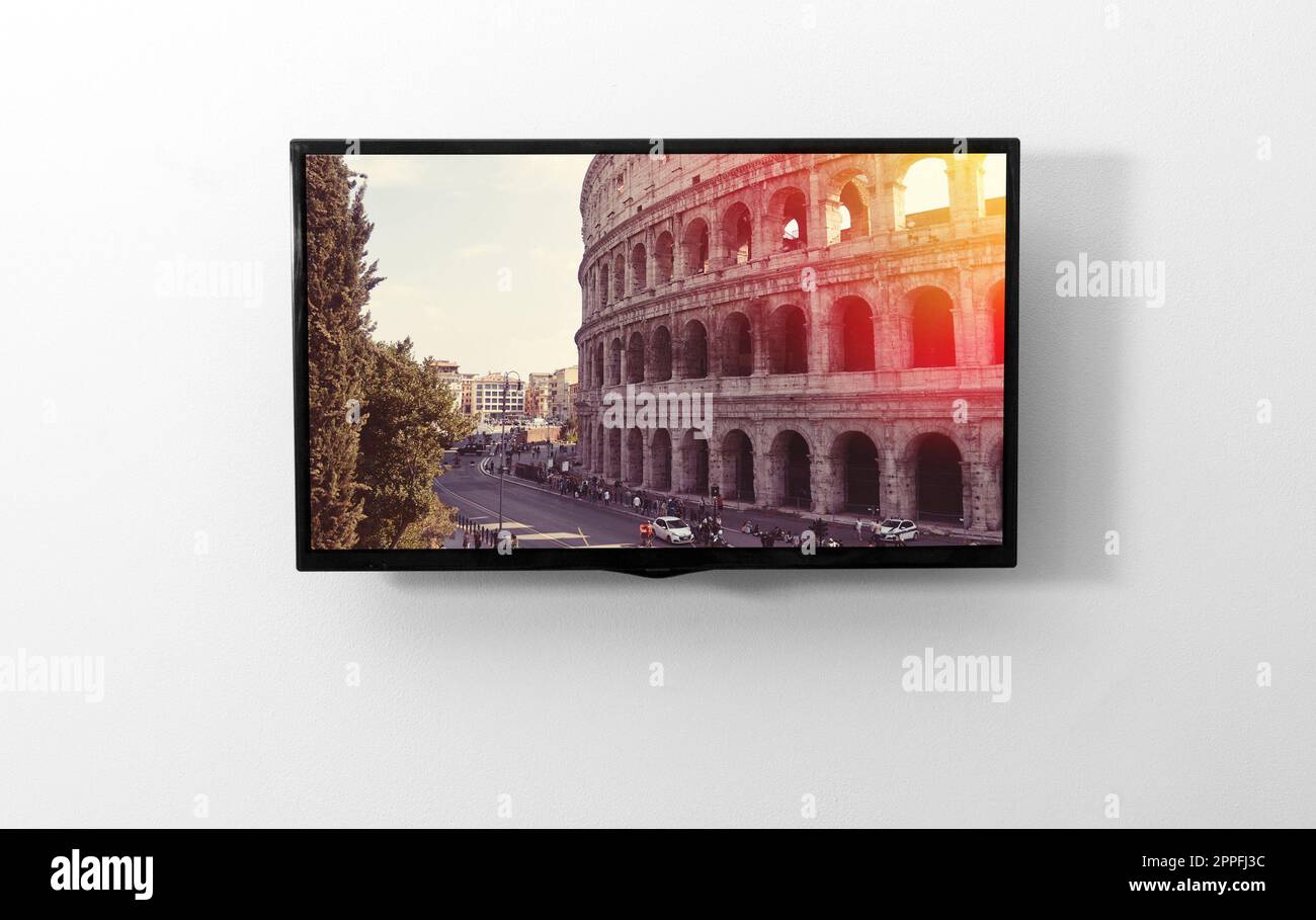 TV monitor on the wall Stock Photo - Alamy