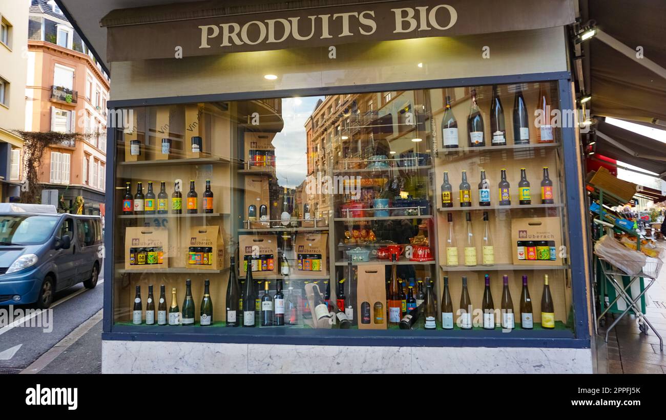 bio organic juice stand of various brands in supermarket Stock Photo ...