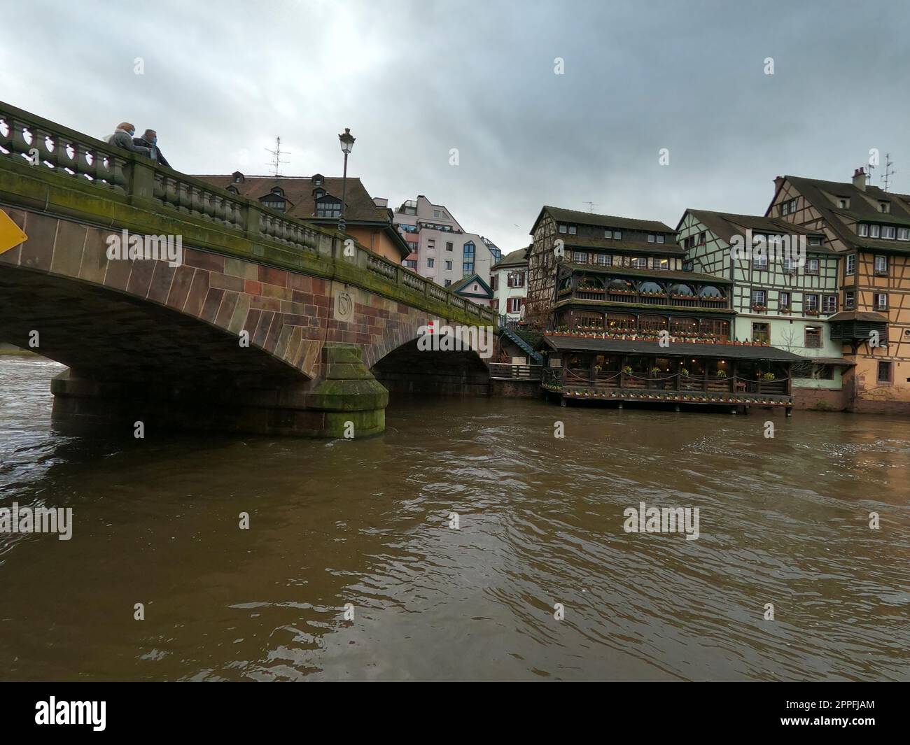 view of medieval buildings reflection on the channel at little france ...
