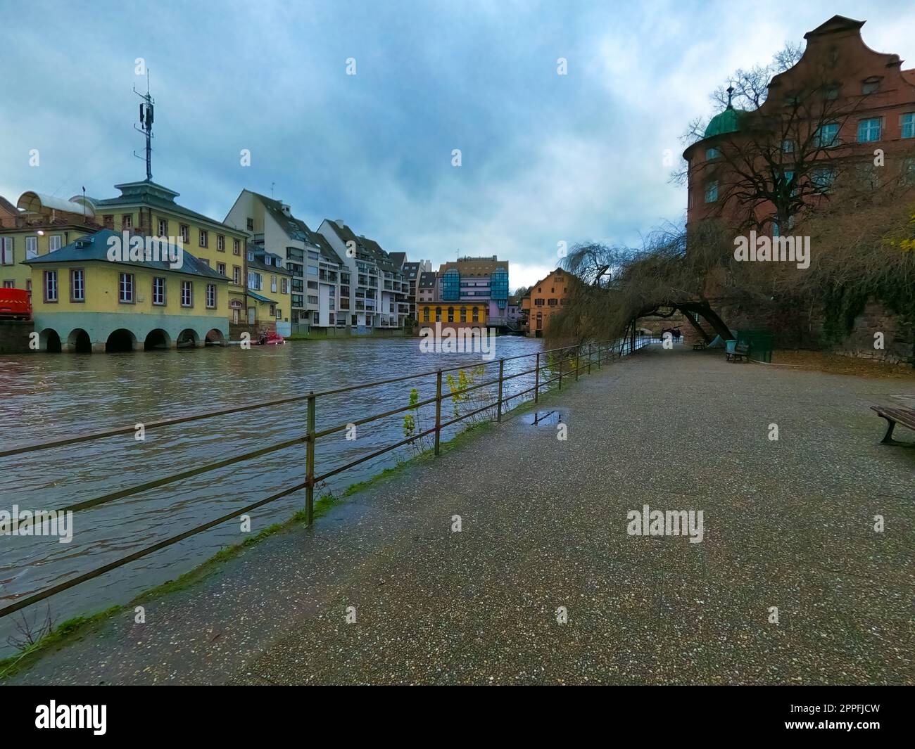 view of medieval buildings reflection on the channel at little france ...