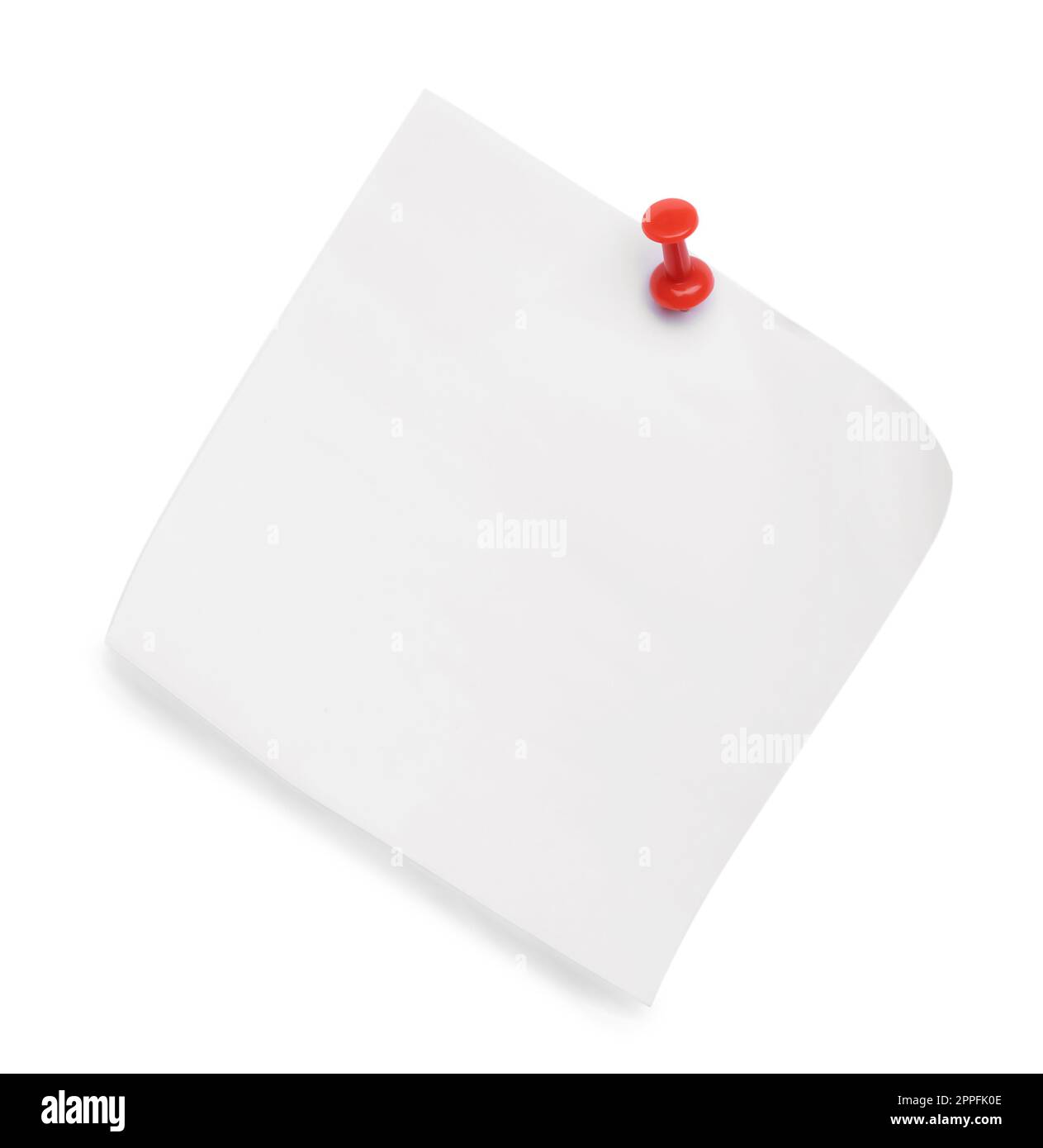 Blank note pinned on white background, top view Stock Photo - Alamy