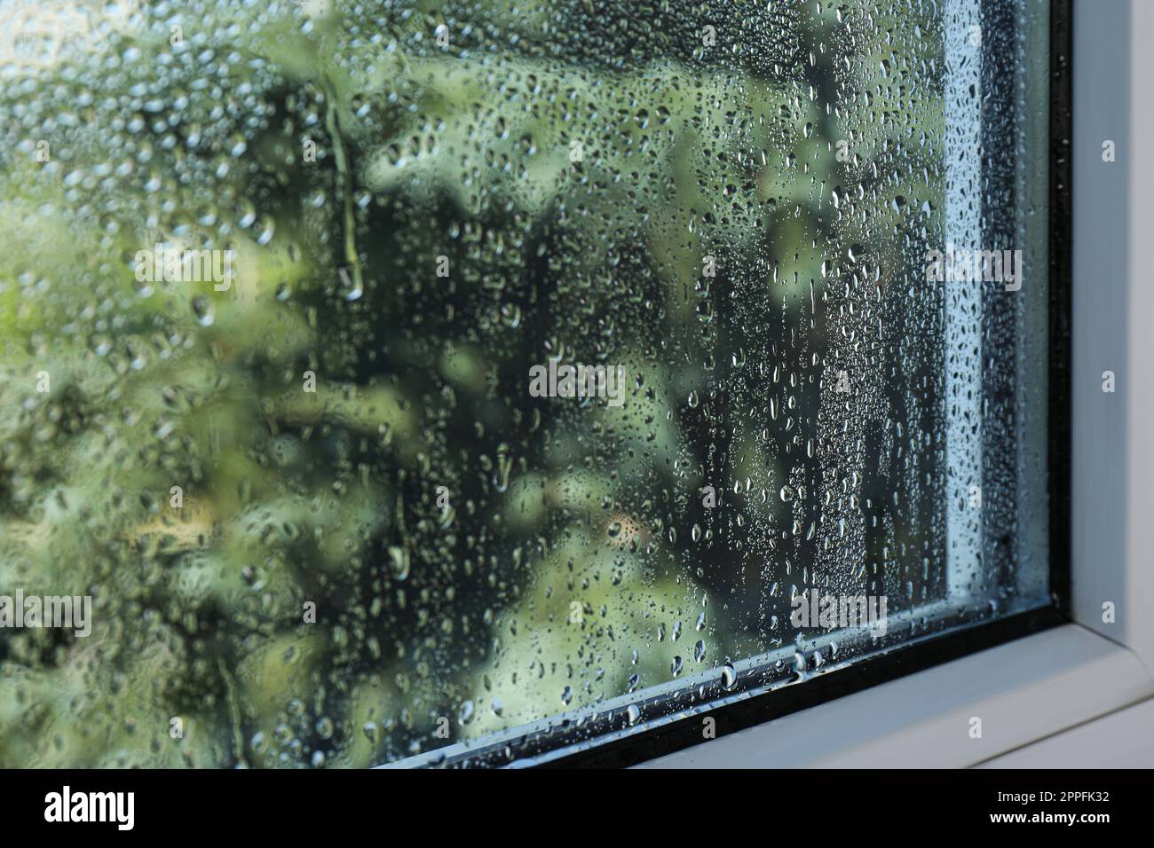 Window glass with drops of condensate indoors, closeup Stock Photo - Alamy