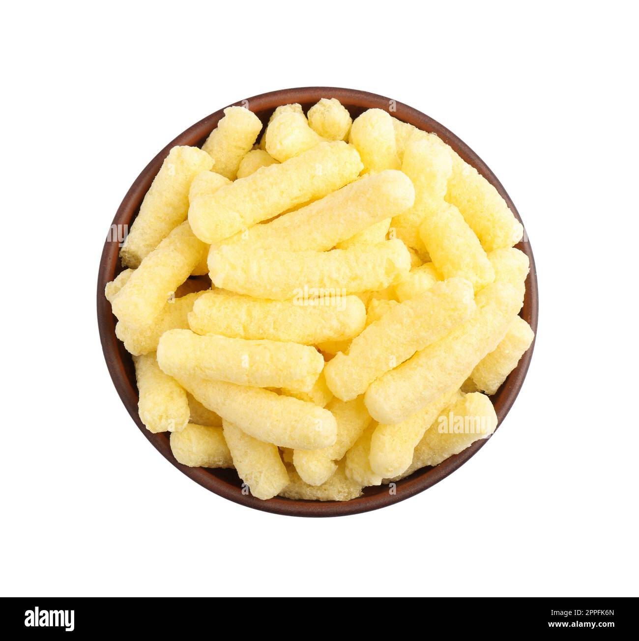 Bowl of sweet corn sticks isolated on white, top view Stock Photo - Alamy