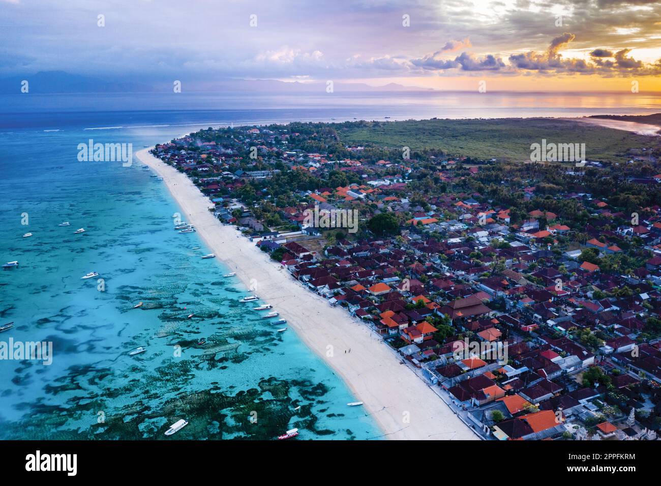 Aerial view of Nusa Lembongan island at sunrise in Bali Indonesia Stock ...