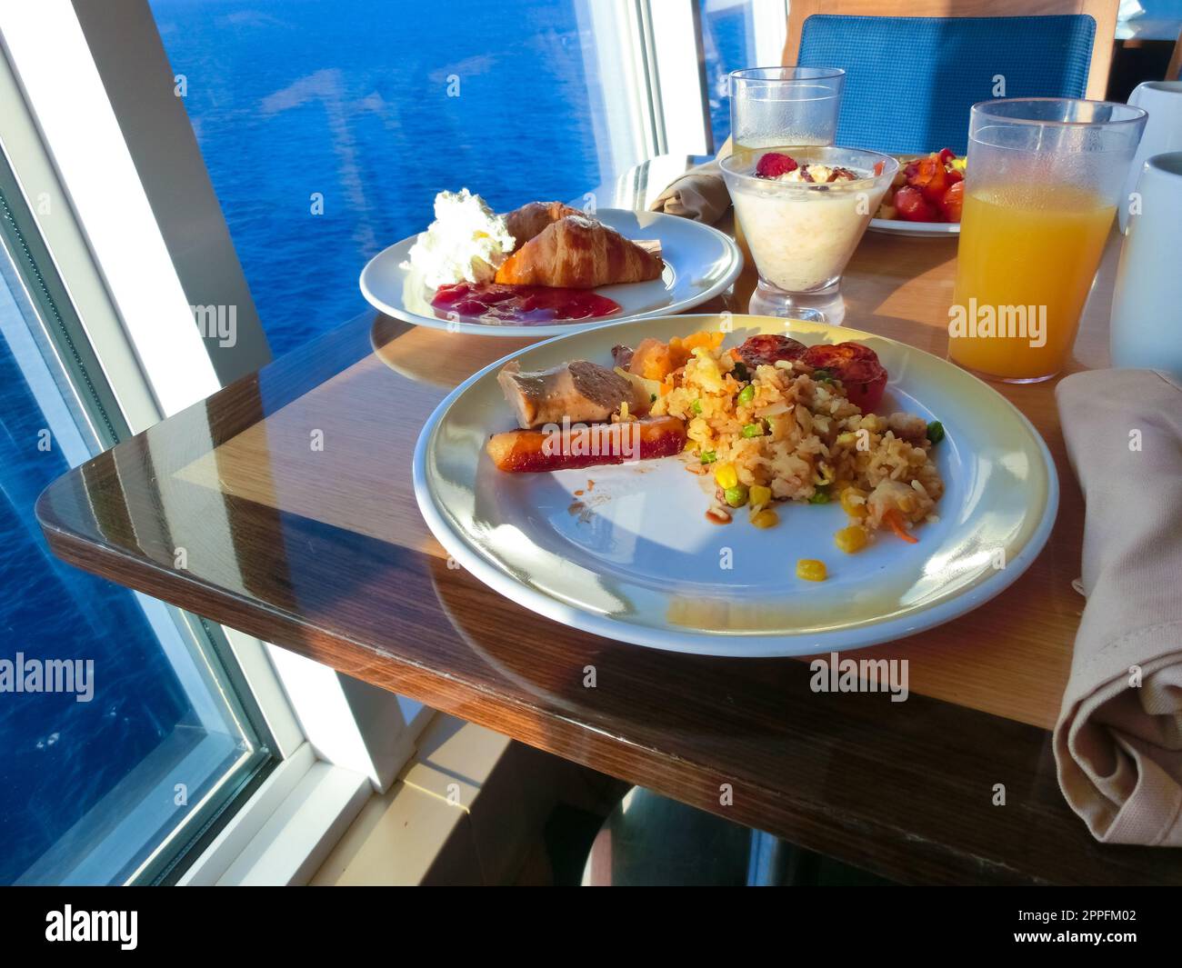Dining Room Buffet aboard the abstract luxury cruise ship. Healthy ...