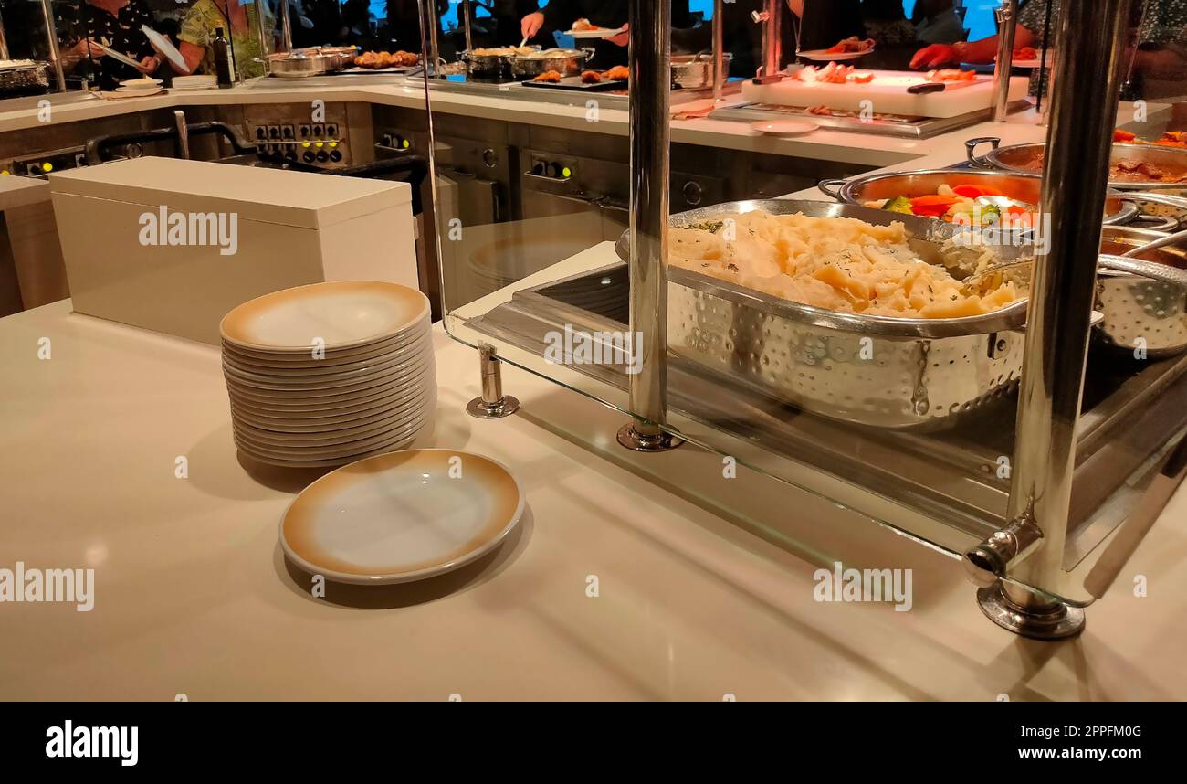 Dining Room Buffet aboard the luxury abstract cruise ship Stock Photo ...
