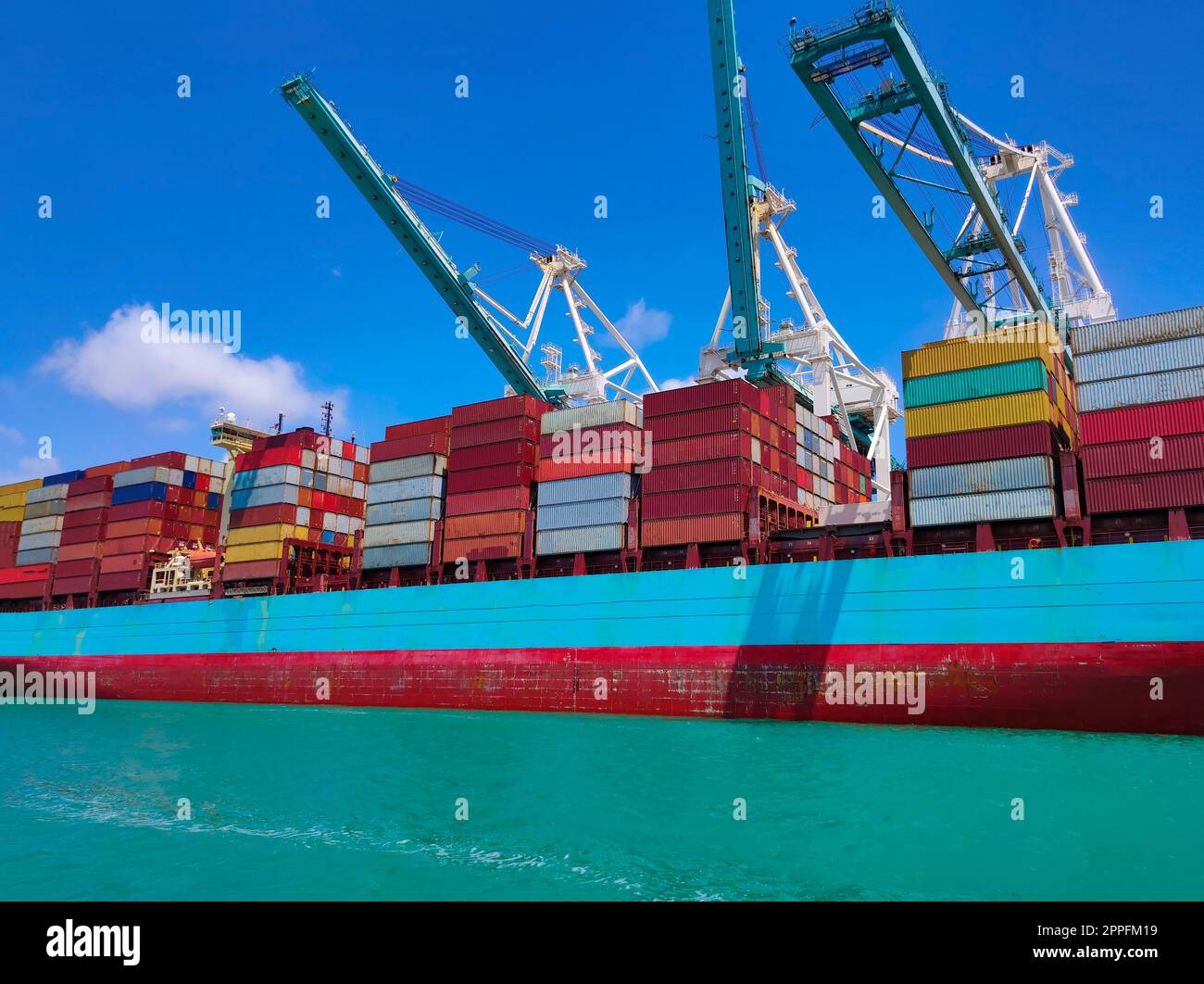 Container ship at Port Miami, one of the largest cargo ports in the US ...