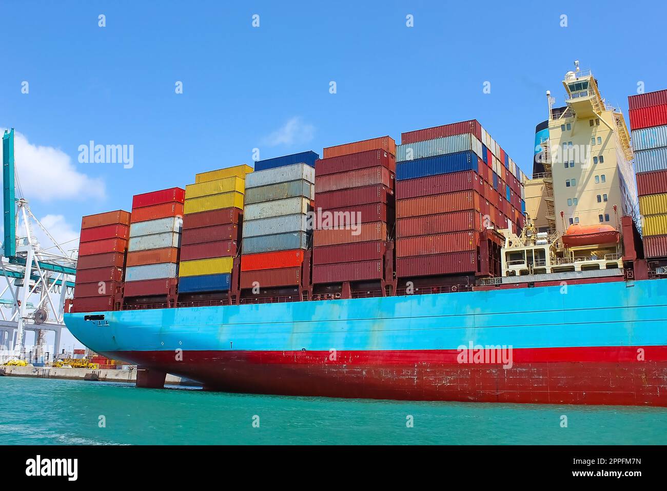 Container ship at Port Miami, one of the largest cargo ports in the US ...