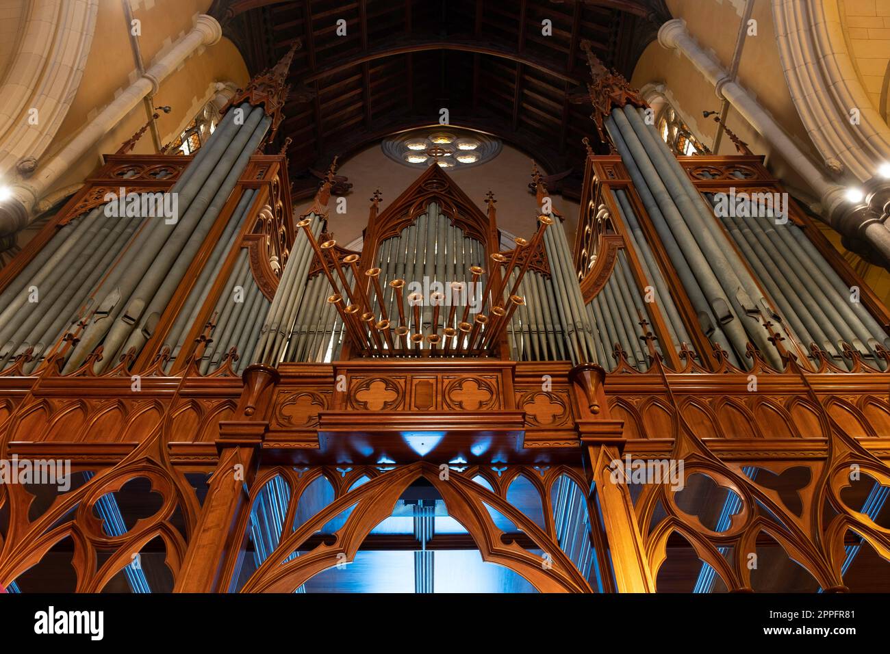 Famous T C Lewis pipe organ with horizontally protruding trumpets in St ...