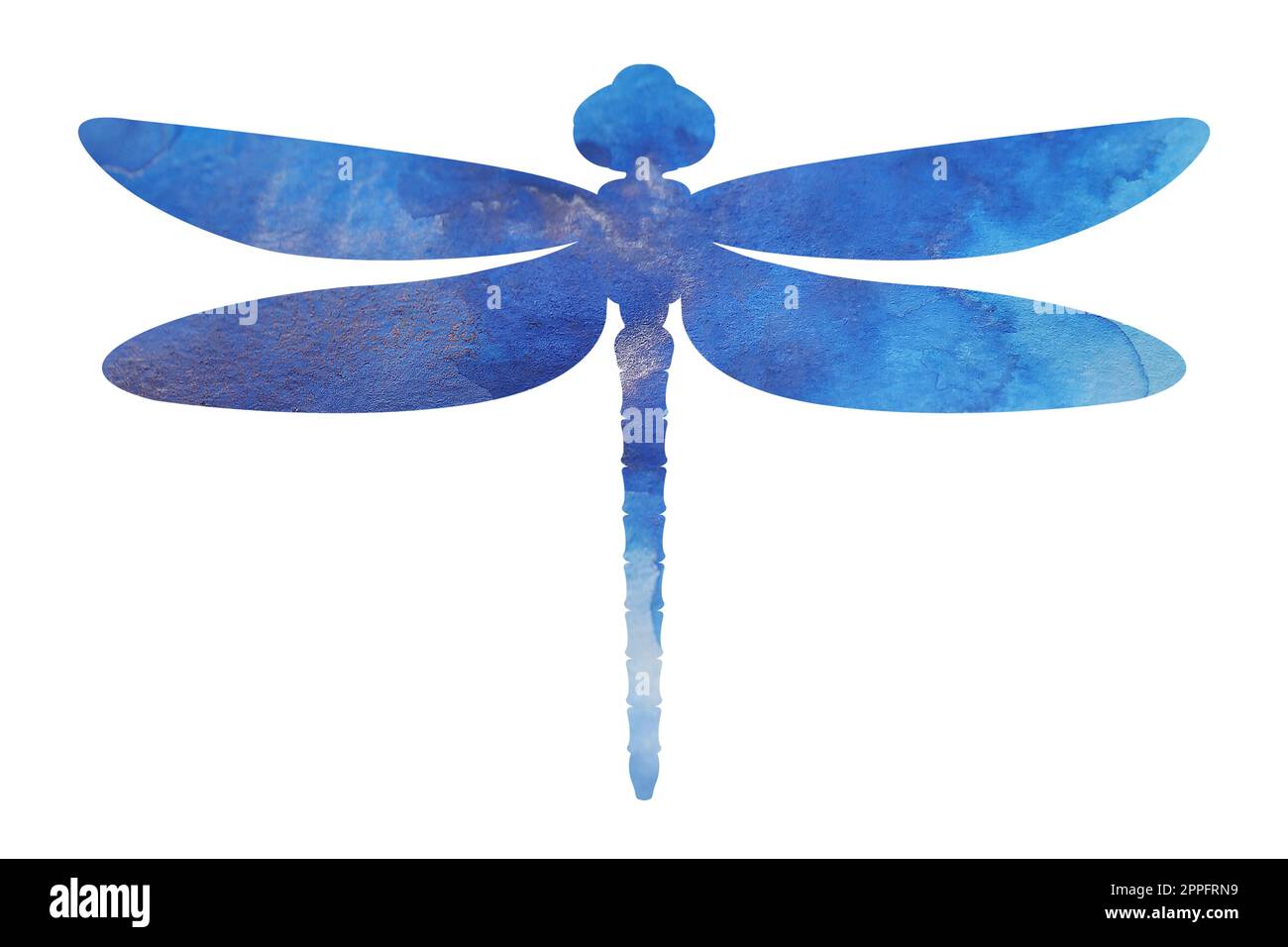 Silhouette Of Dragonfly Drawn With Watercolor Paint On White Background