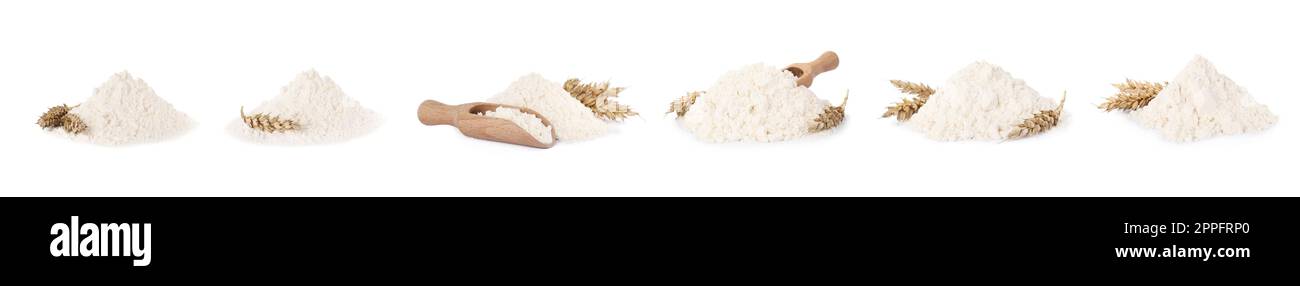 Set with wheat flour on white background. Banner design Stock Photo - Alamy