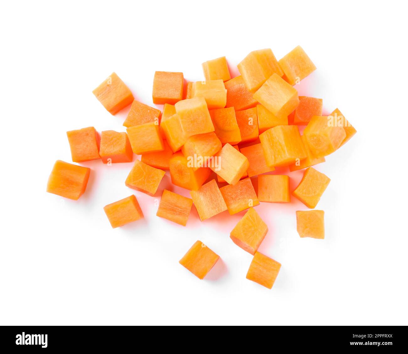 Fresh ripe diced carrot on white background, top view Stock Photo - Alamy