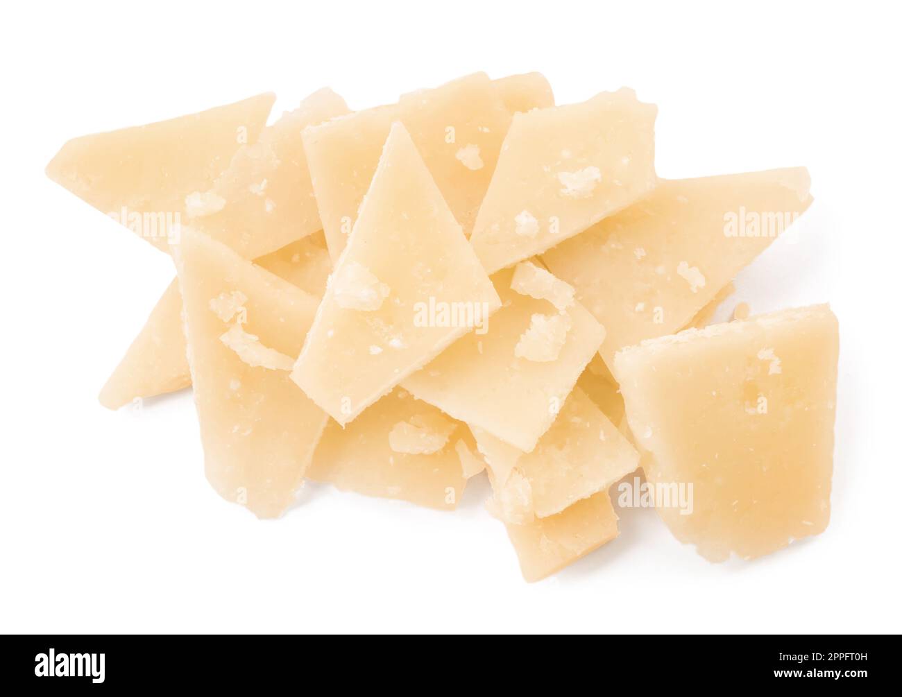 Pile of parmesan cheese pieces on white background, top view Stock ...