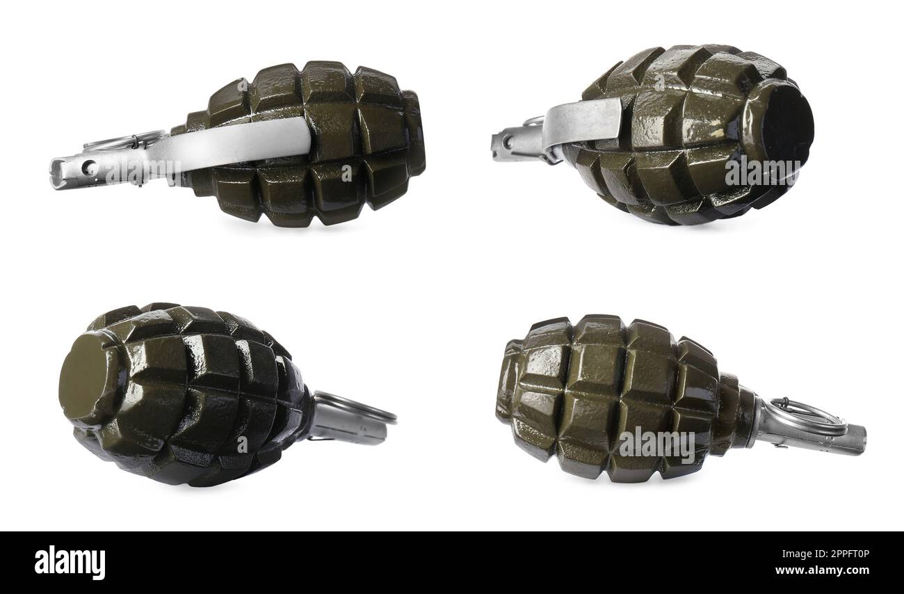 Set with hand grenades on white background Stock Photo - Alamy