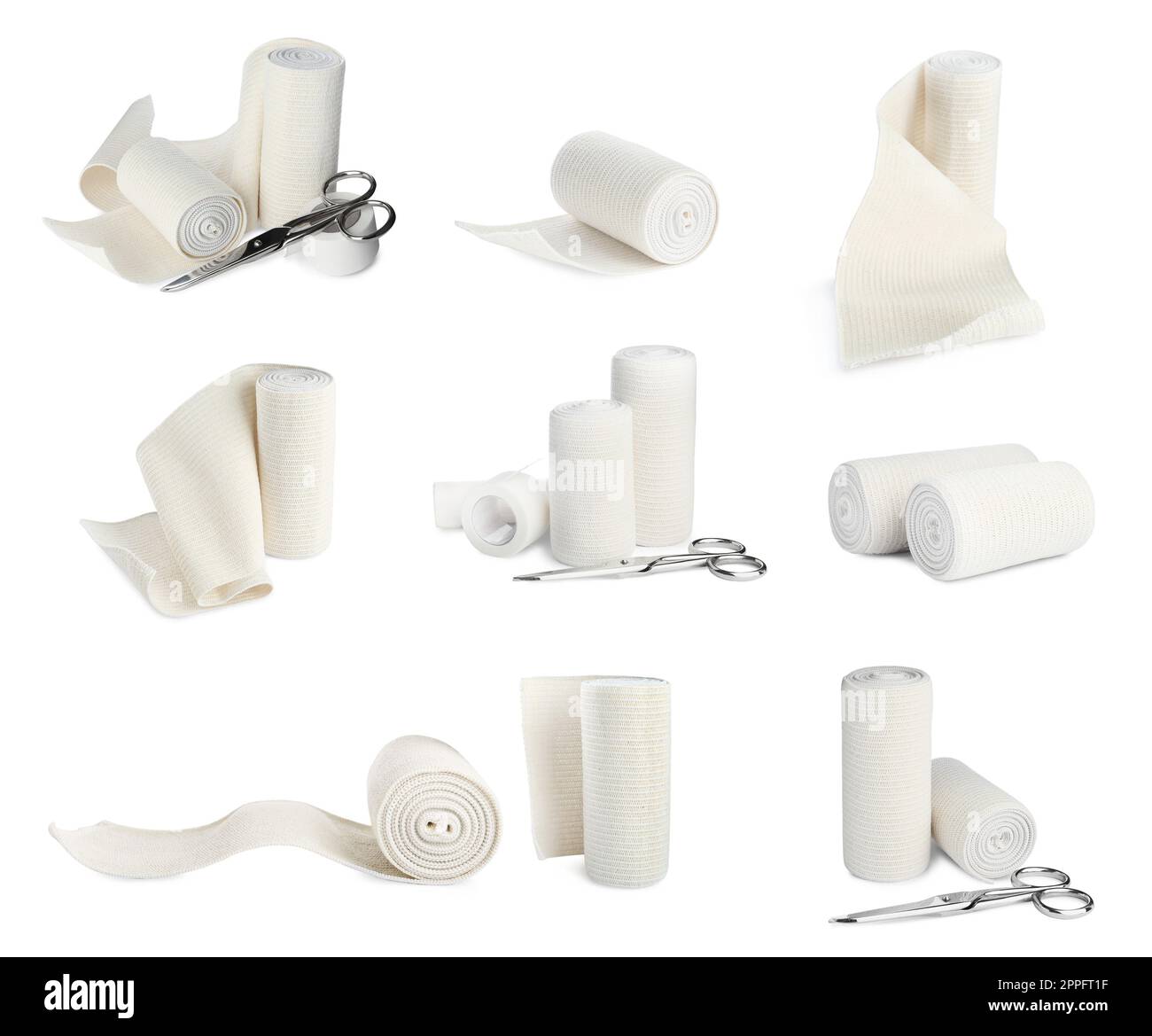 Set with elastic bandages on white background Stock Photo - Alamy