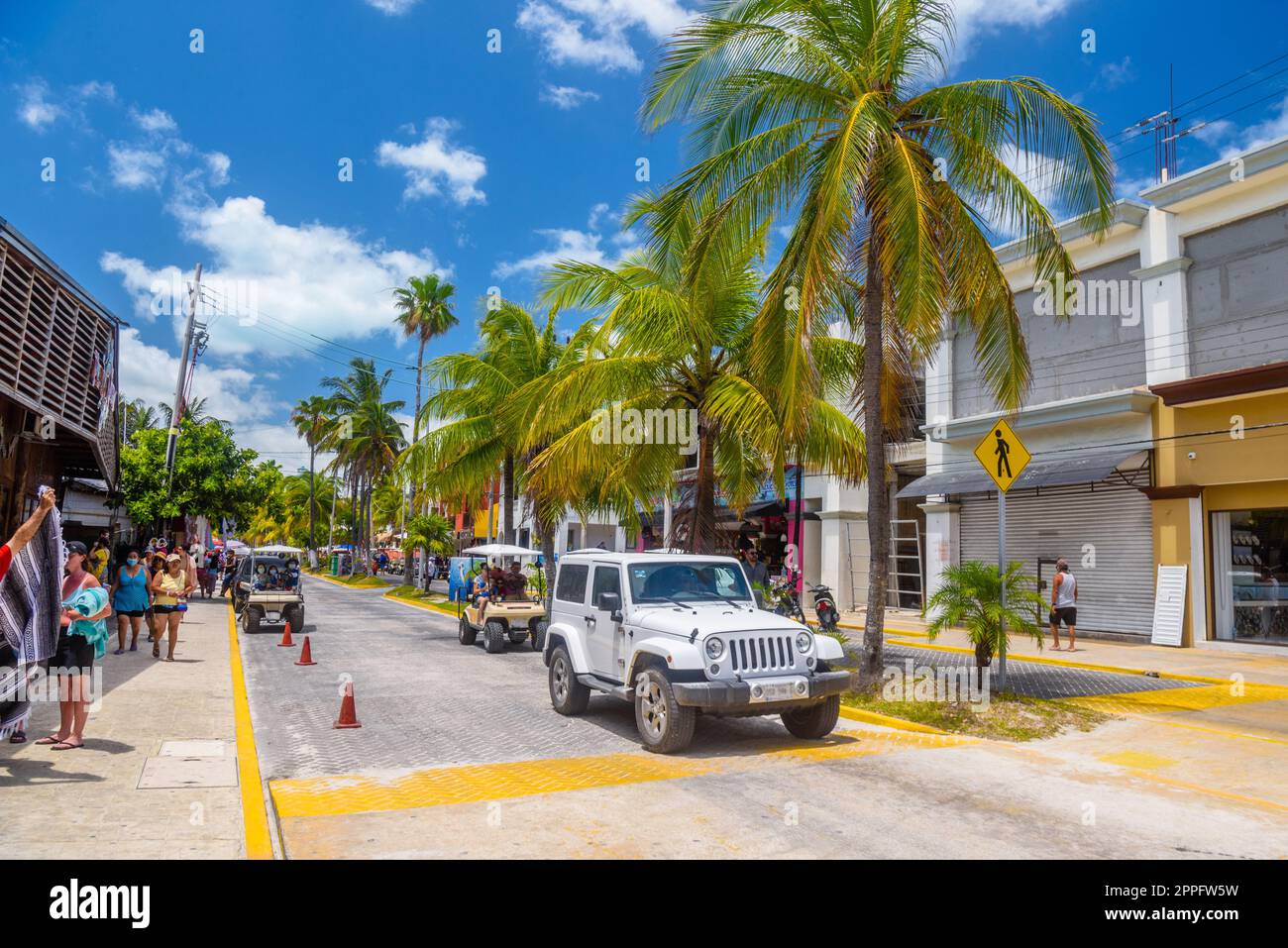 White Jeep Wrangler on the street on Isla Mujeres island in Caribbean ...