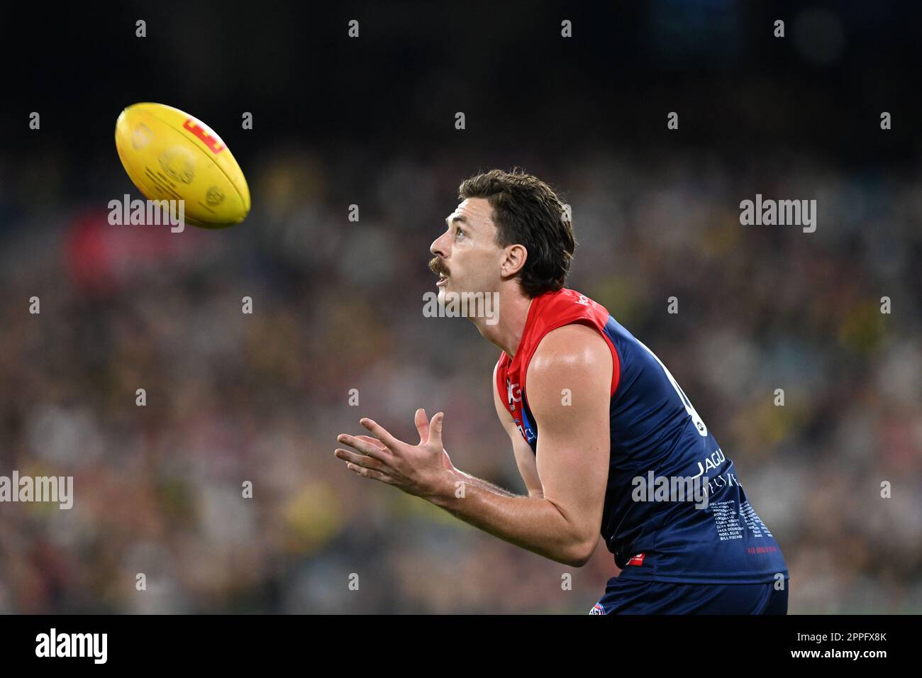 Jake Lever of the Demons marks the footy during the AFL Round 6 match ...