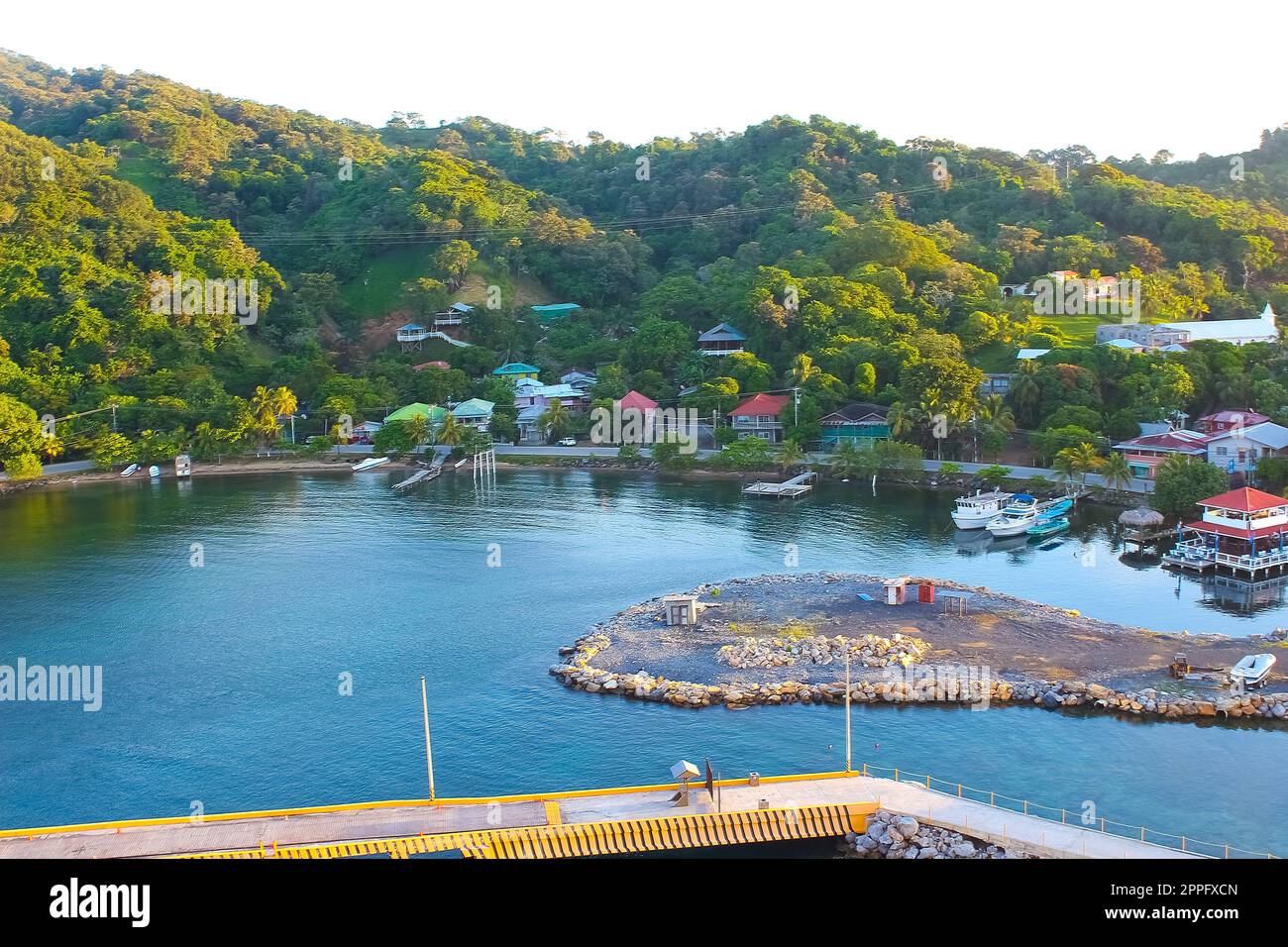 An aerial view of a tropical beach in Roatan Honduras Stock Photo - Alamy