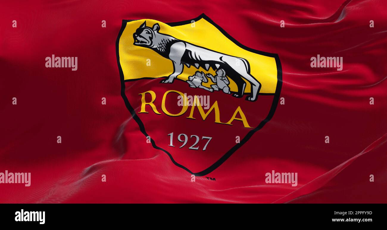 The flag of AS Roma waving Stock Photo - Alamy