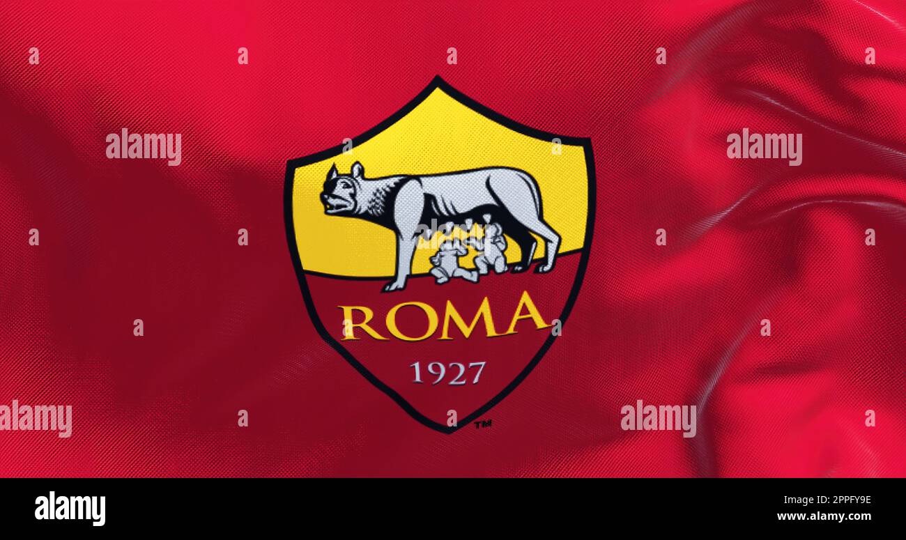 The flag of AS Roma waving Stock Photo - Alamy