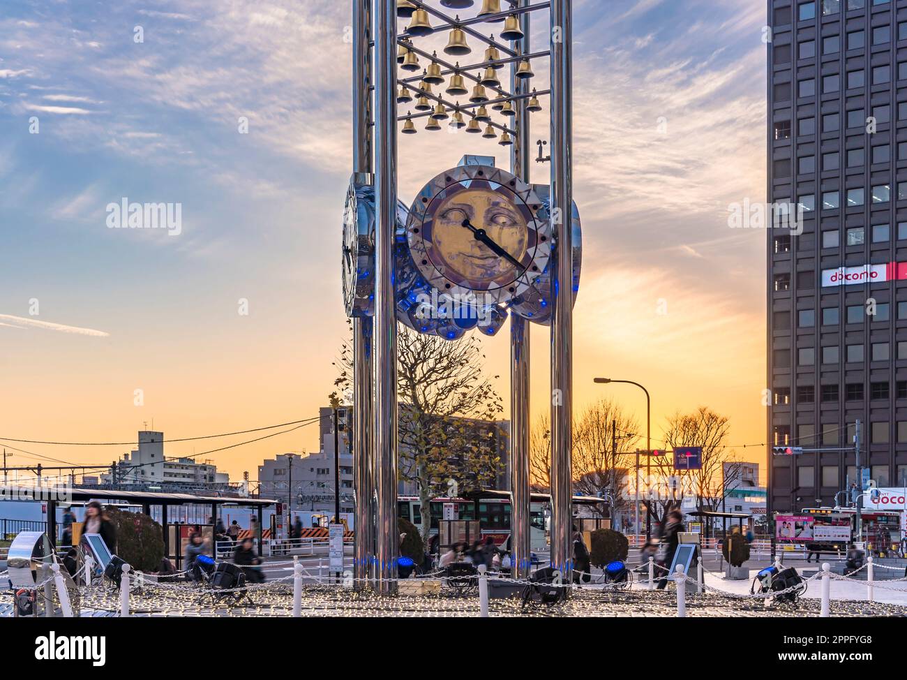 Clock monument of the Sun plaza building at the north exit of Nakano ...